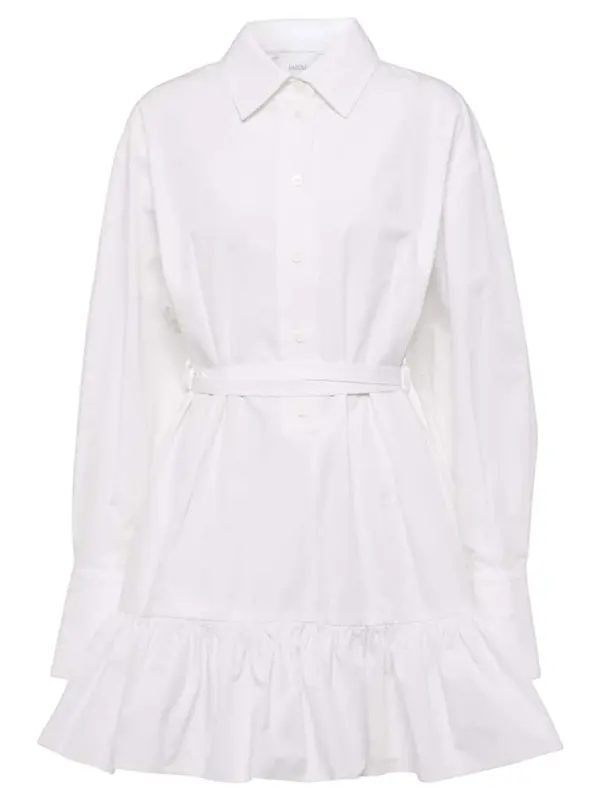 Patou Ruffled Cotton Shirt Dress - White