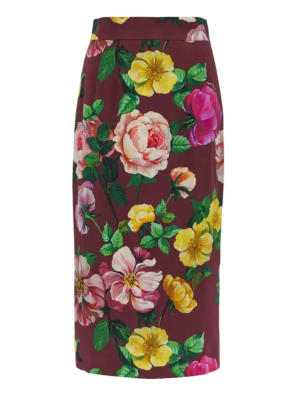 Dolce & Gabbana Floral Print Midi Skirt - Brown