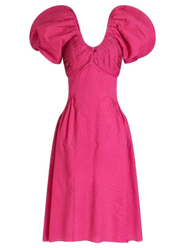 FRAME Pintucked Cotton-cloqué Midi Dress - Fuchsia