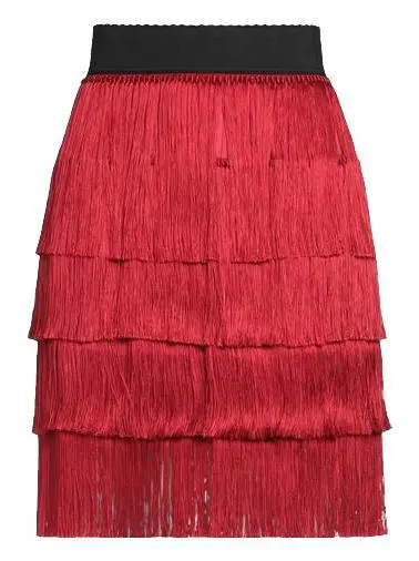 Dolce & Gabbana Mini Skirt In Silk Blend With Tiered Fringes - Red