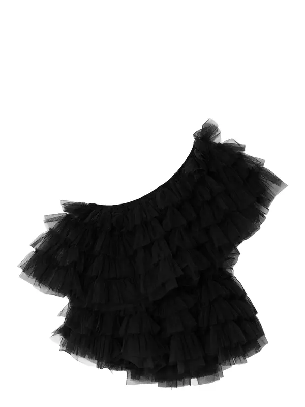 MOLLY GODDARD Lisa One-shoulder Ruffled Tulle Top - Black