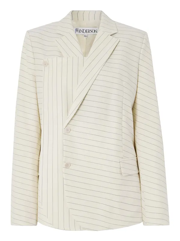 JW Anderson Paneled Striped Wool-blend Drill Blazer - White