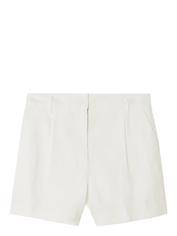 Brunello Cucinelli Pleated Cotton And Linen-blend Twill Shorts - Neutrals
