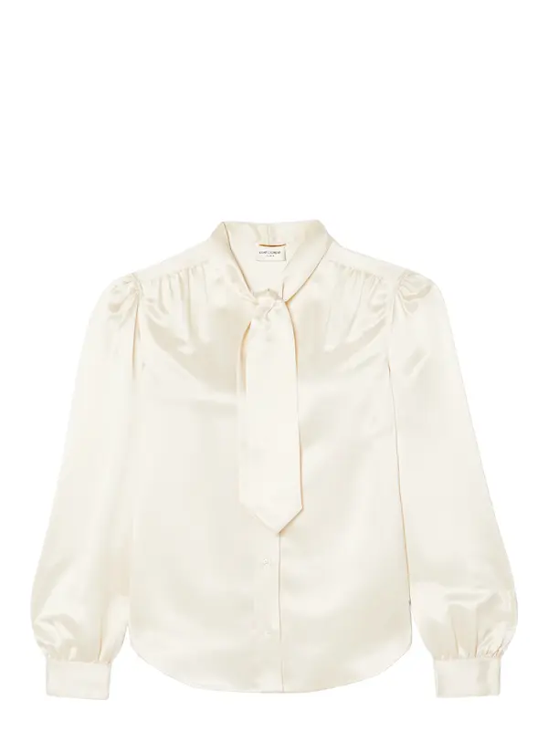 Saint Laurent Cropped Silk-charmeuse Blouse - Cream