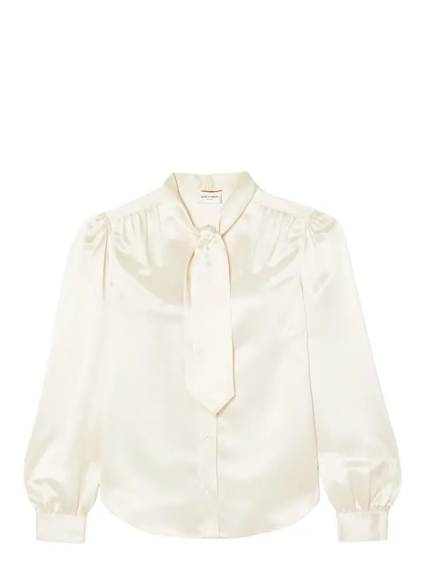 Saint Laurent Cropped Silk-charmeuse Blouse - Neutrals
