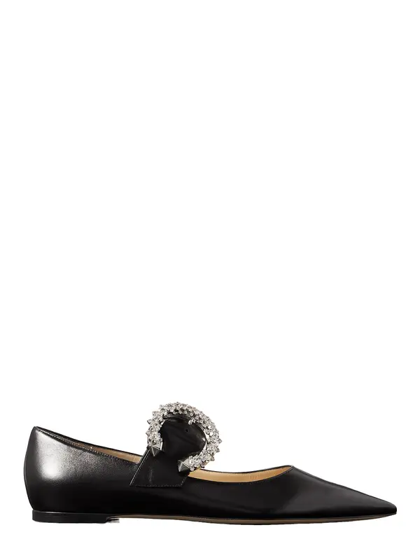 JIMMY CHOO Melva Crystal-embellished Leather Flats - Black