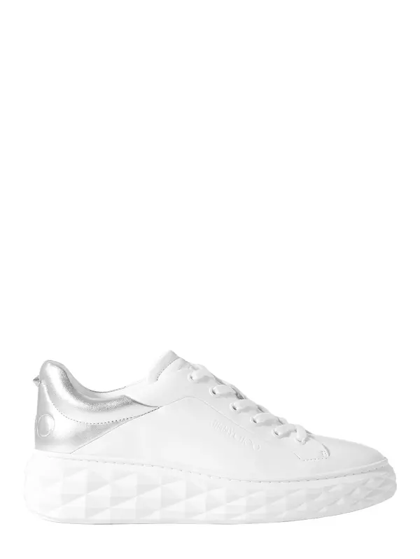 JIMMY CHOO Diamond Maxi Metallic Leather Platform Sneakers - White