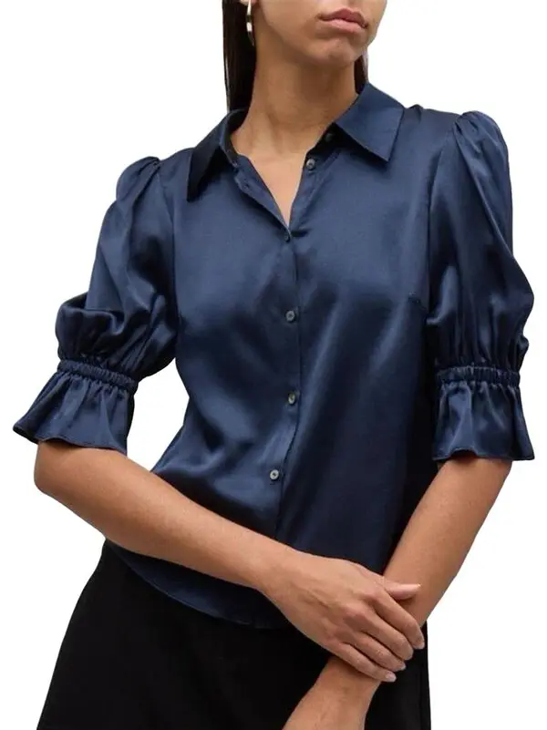 Cinq À Sept Fiona Silk Satin Top - Navy