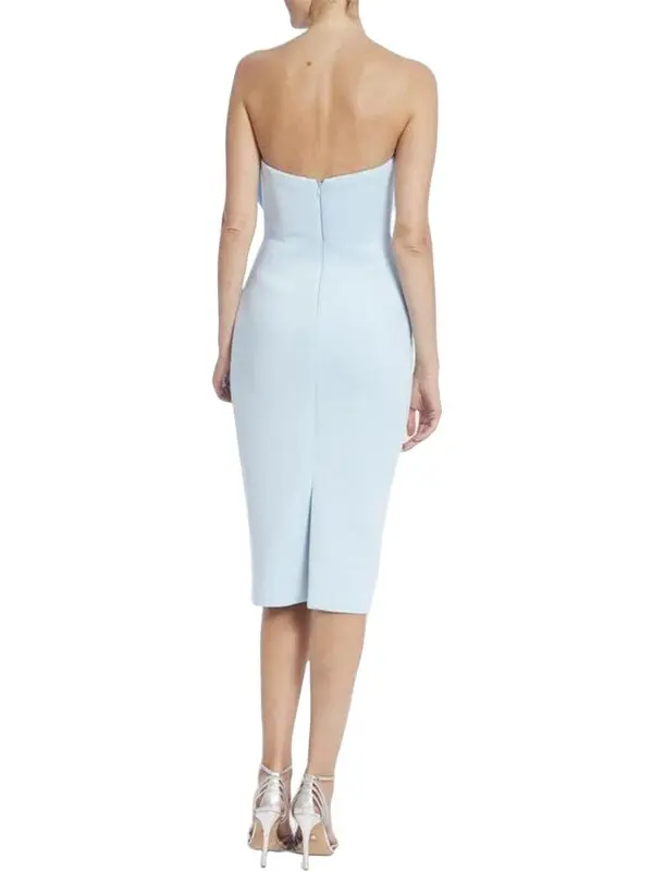 Badgley Mischka Strapless Bow-front Bodycon Midi Dress - Azure