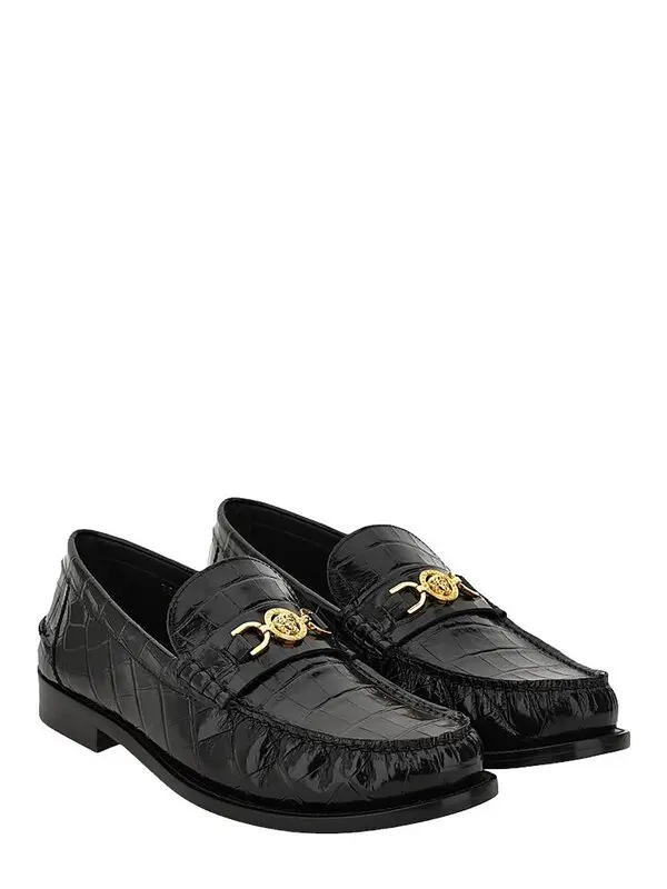 Versace Medusa '95 Croc Embossed Loafers - Black
