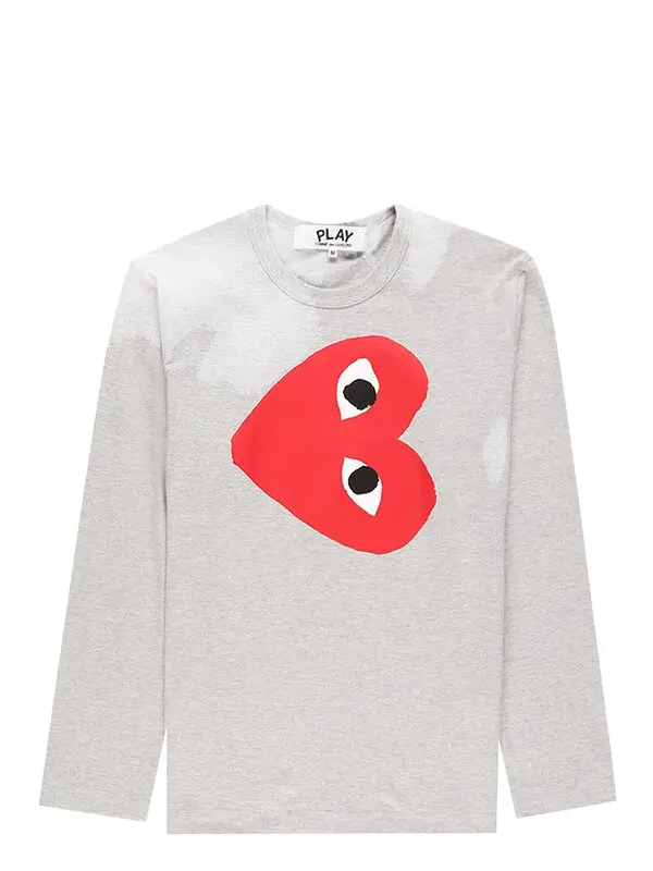 Play Comme Des Garcon Comme Des Garçons Long-sleeve Play T-shirt With Sideways Red Heart - Grey
