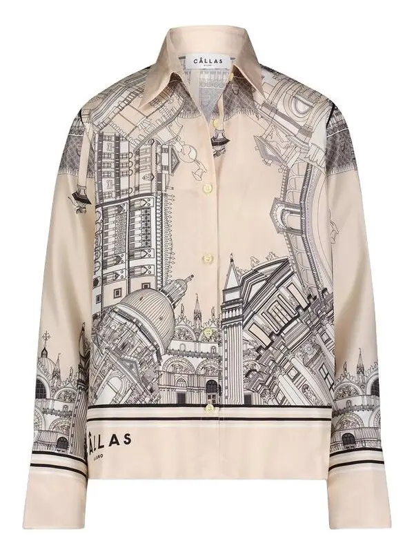 CALLAS MILANO Cameron Venice Print Silk Twill Shirt - White