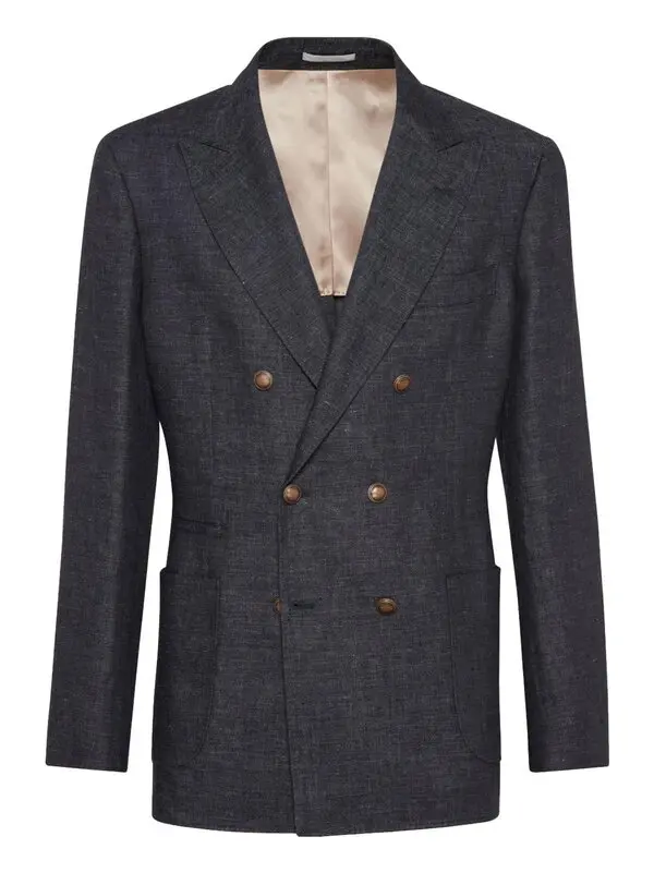 Brunello Cucinelli Double-breasted Linen Blazer - Black
