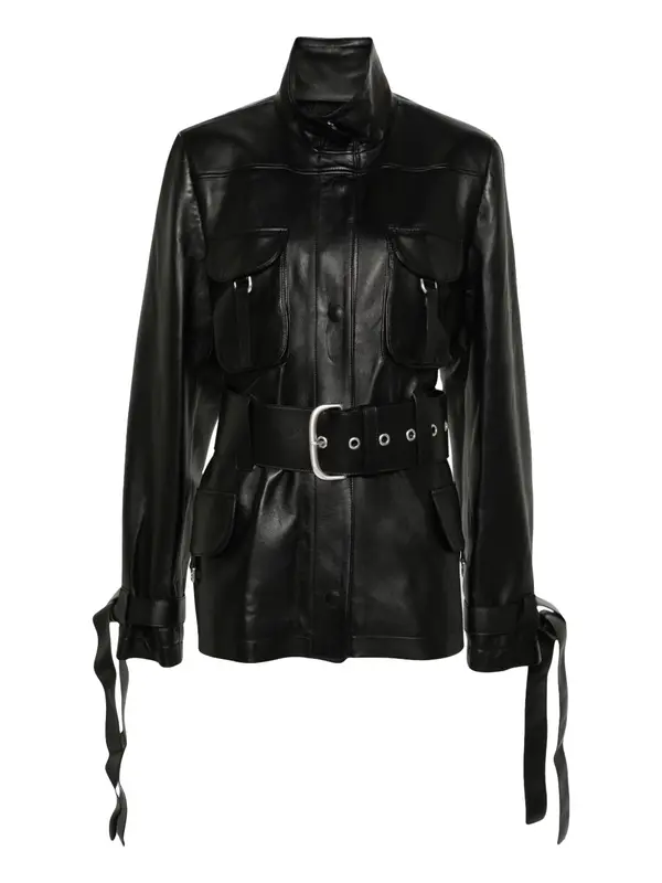 Off-White Co Cargo Belted Leather Jacket - Black