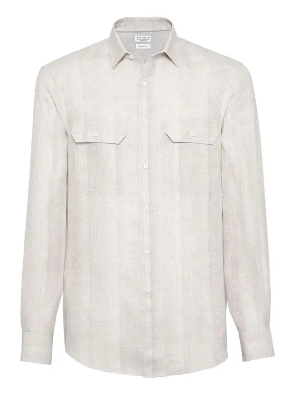 Brunello Cucinelli Striped Linen Shirt - Neutrals