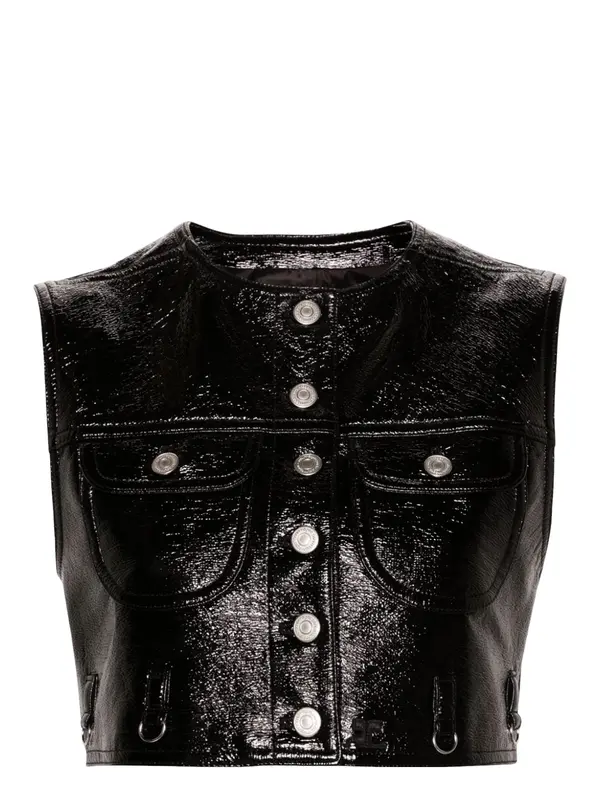 COURREGES Faux-leather Cropped Vest - Black
