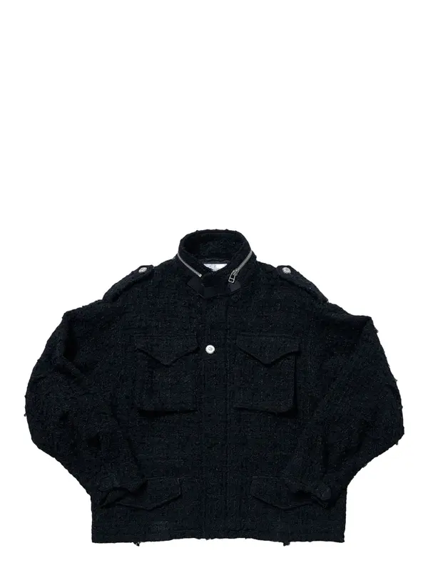 DOUBLET Raw-cut Tweed Military Jacket - Black
