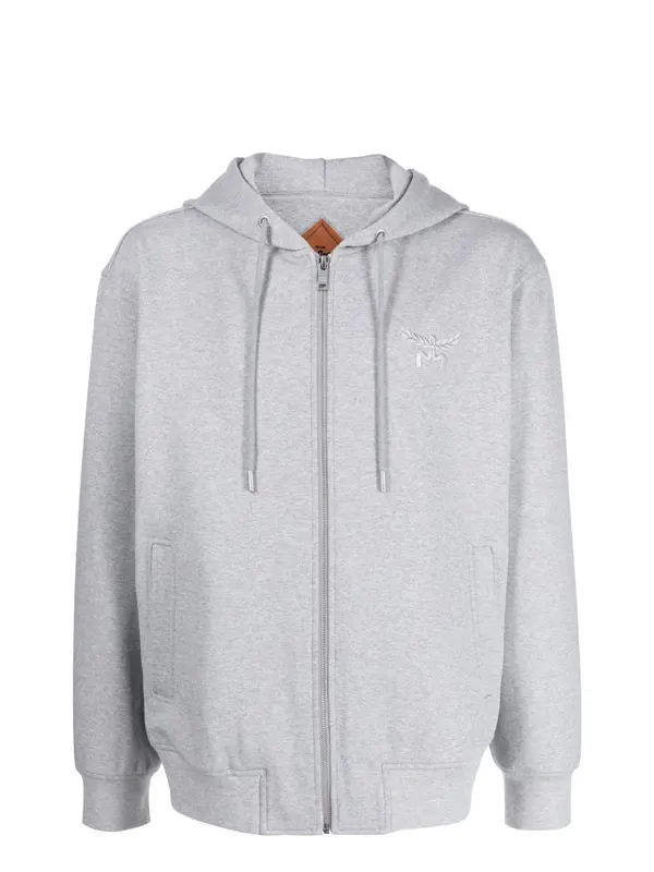 Mcm Logo-embroidered Zip-up Hoodie - Grey