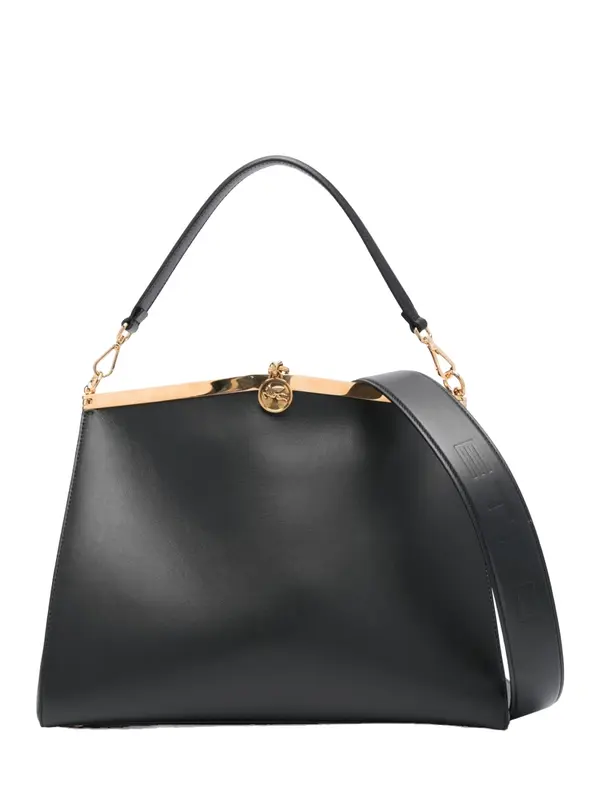 Etro Large Vela Leather Shoulder Bag - Black