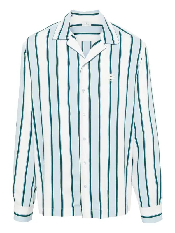 Etro Camp-collar Striped Shirt - Blue