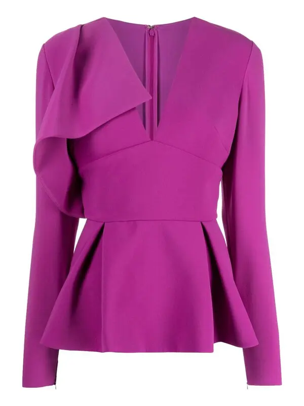 Elie Saab Draped Silk Peplum Top - Purple