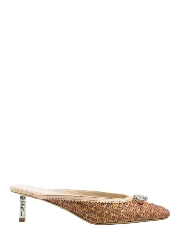 Gcds Monogram-embossed Raffia Mules - Brown