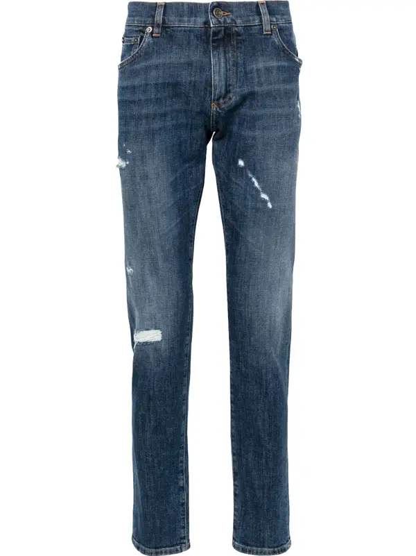 Dolce & Gabbana Ripped-detail Tapered Jeans - Blue