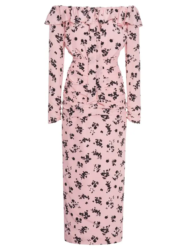 Alessandra Rich Floral-print Off-shoulder Midi Dress - Pink