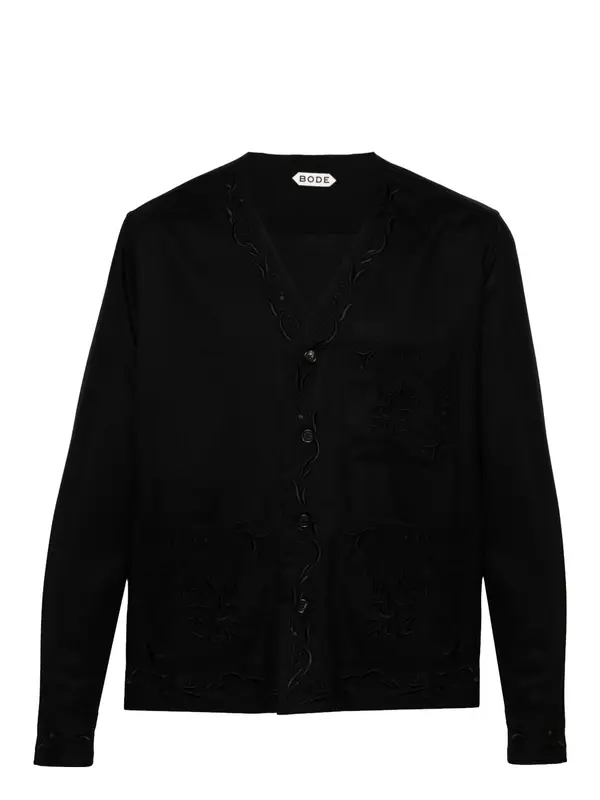 BODE Dumas Floral-embroidered Twill Overshirt - Black