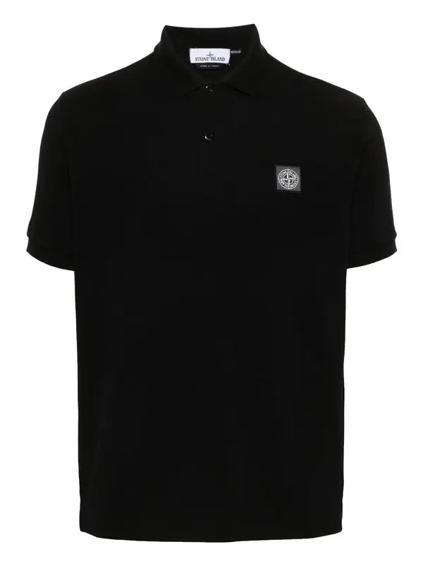 Stone Island Compass-appliqué Polo Shirt - Black