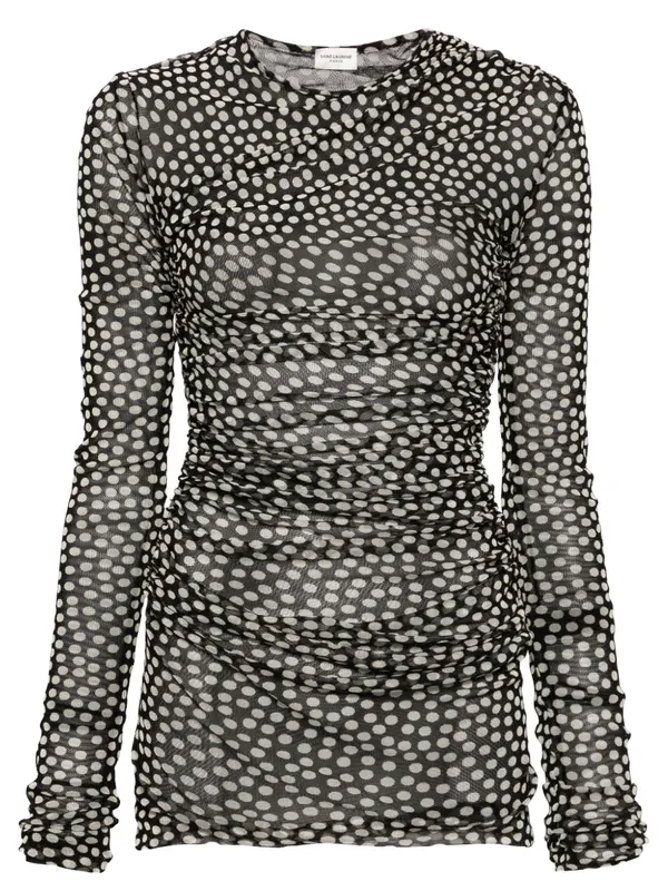 Saint Laurent Polka-dot Tulle Minidress - Black