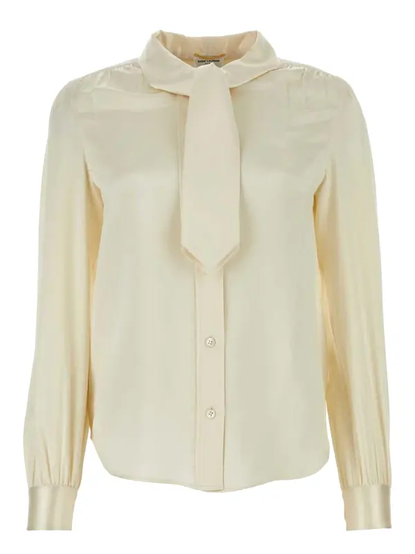 Saint Laurent Lavallière-neck Silk-satin Blouse - Neutrals