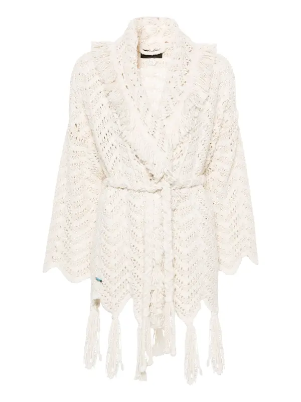 Alanui Chevron-knit Fringed Cardigan - Neutrals