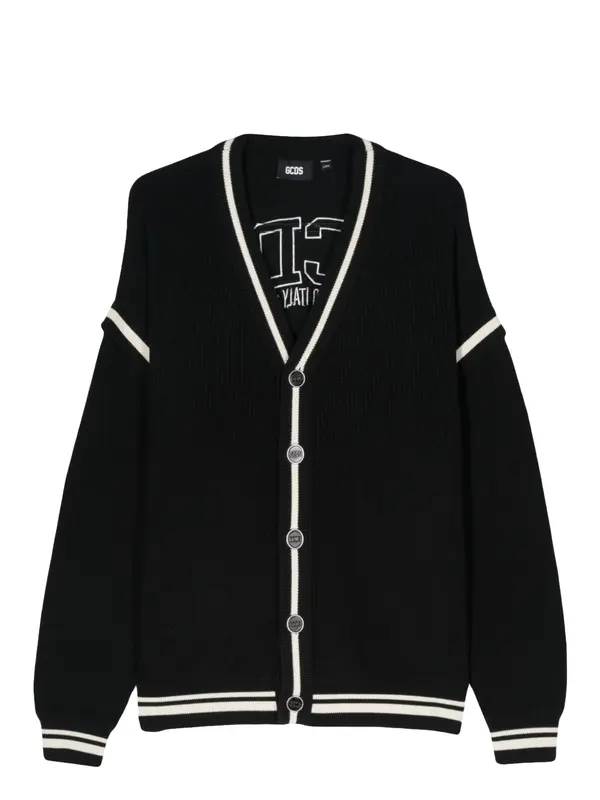 Gcds Logo-embroidered Cotton Cardigan - Black