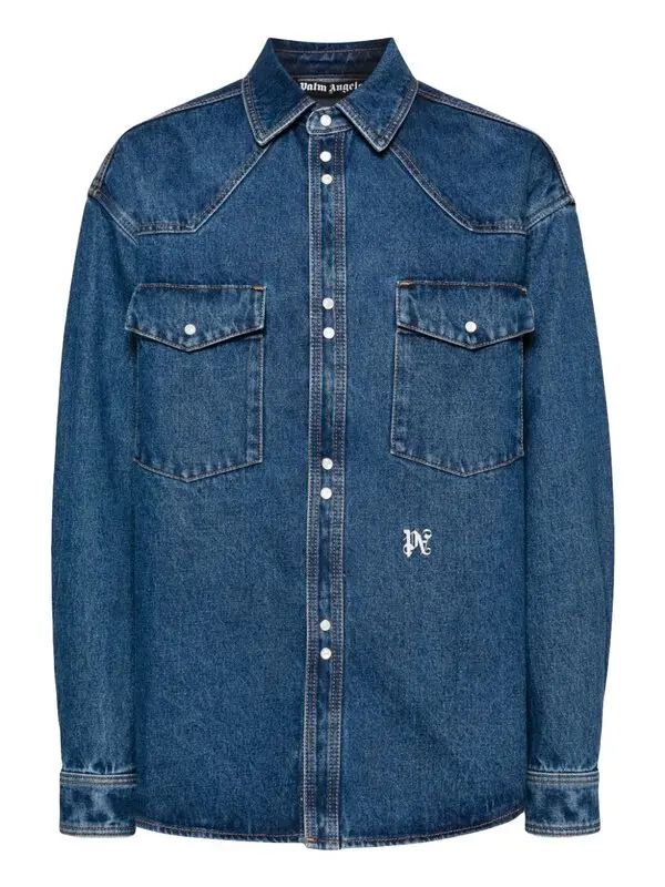 Palm Angels Logo-embroidered Denim Shirt - Blue