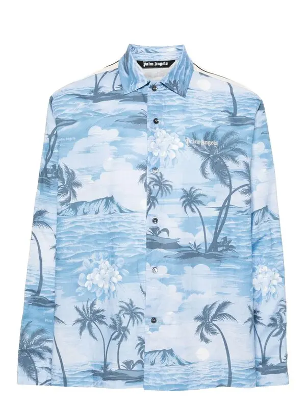 Palm Angels Sunset-print Track Shirt - Blue