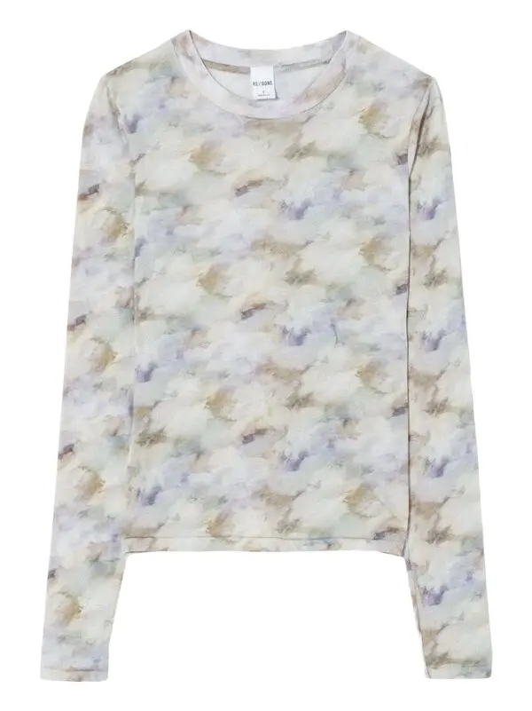 RE/DONE Long-sleeve Abstract Print Cotton T-shirt - Grey