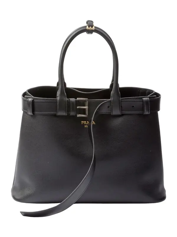 Prada Buckle Leather Handbag - Black