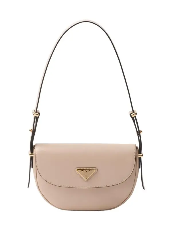 Prada Arqué Leather Shoulder Bag With Flap - Neutral