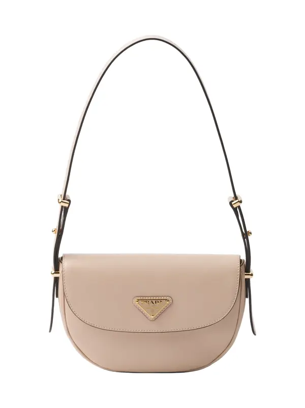 Prada Arqué Leather Shoulder Bag With Flap - Travertine