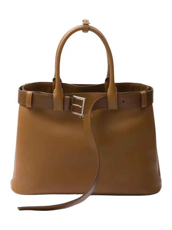 Prada Leather Handbag With Belt - Brown