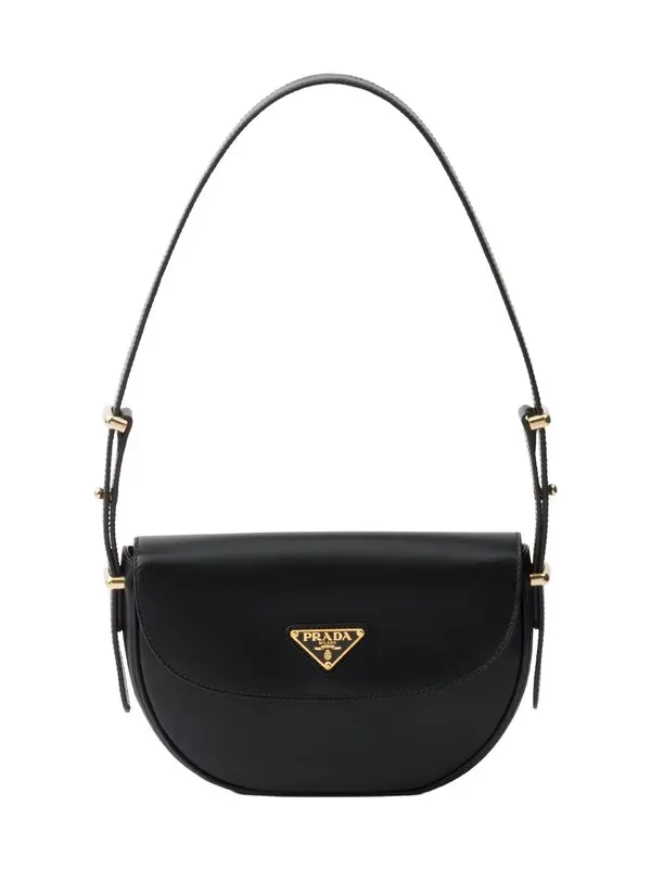 Prada Arqué Leather Shoulder Bag With Flap - Black