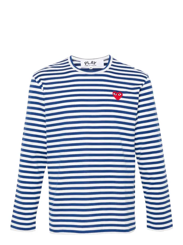Play Comme Des Garcon Heart-patch Striped T-shirt - Blue