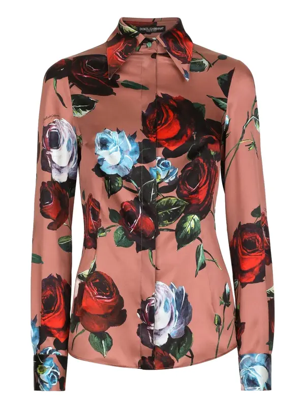 Dolce & Gabbana Floral-print Stretch-silk Shirt - Pink