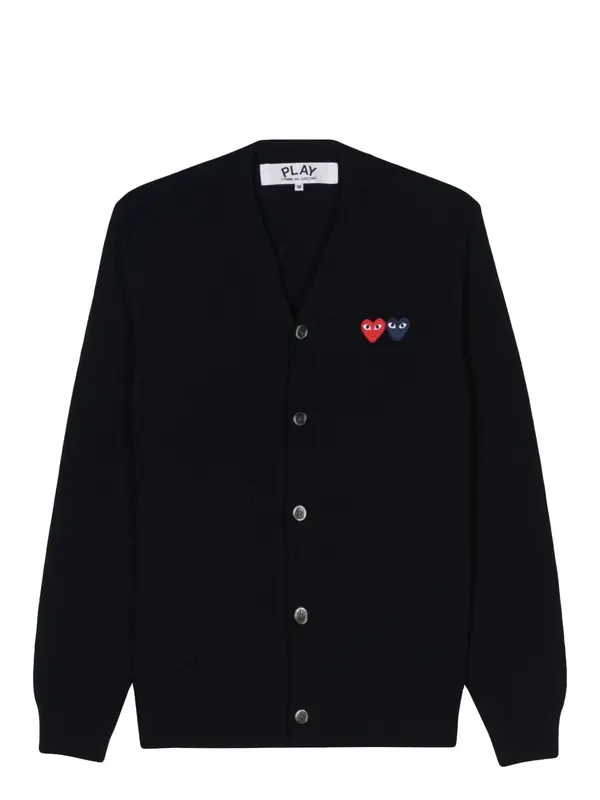 Play Comme Des Garcon Heart-patch Wool Cardigan - Blue