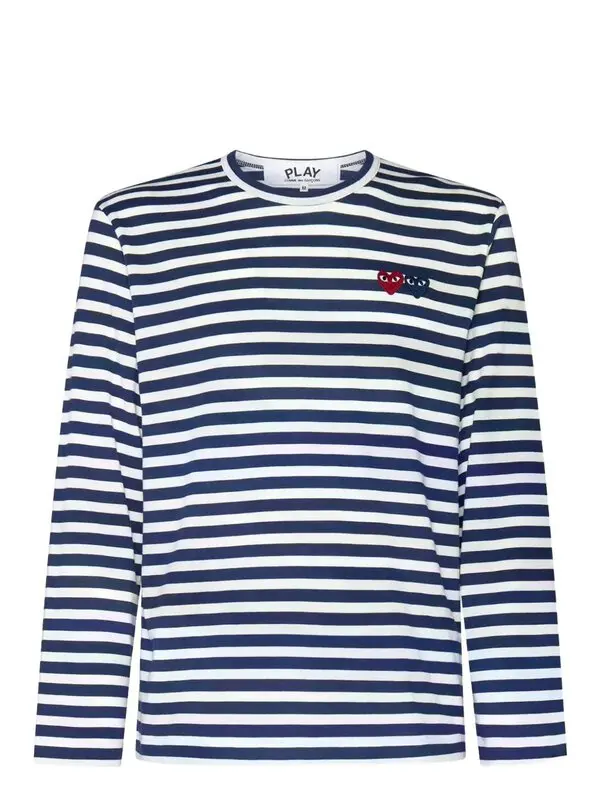 Play Comme Des Garcon Heart-patch Striped T-shirt - Blue