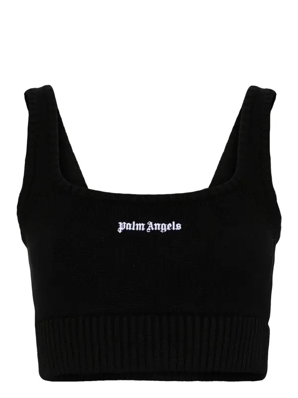 Palm Angels Embroidered Logo Knit Tank Top - Black