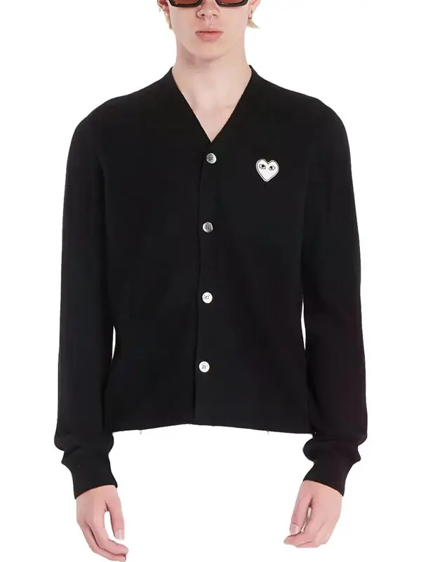 Play Comme Des Garcon Heart-patch Wool Cardigan - Black
