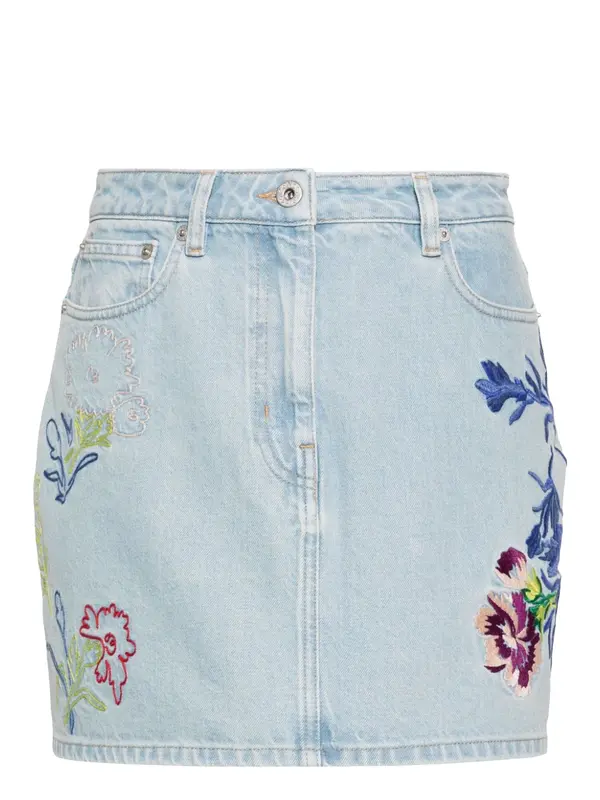 Kenzo Floral-embroidered Denim Mini Skirt - Blue