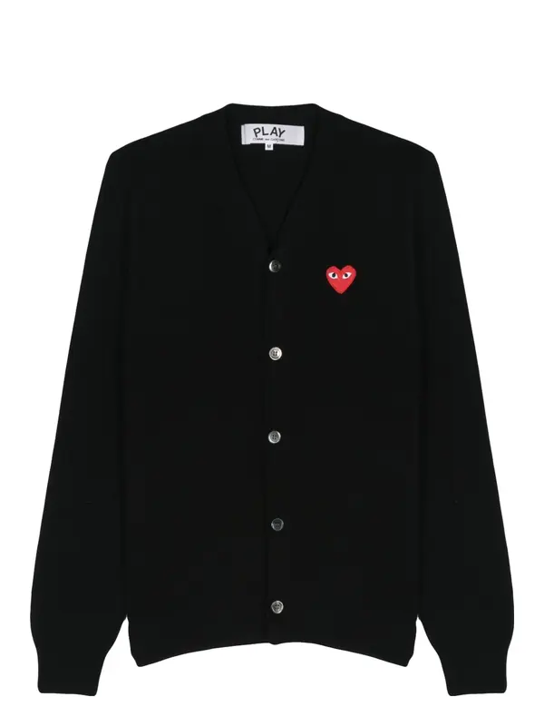 Play Comme Des Garcon Heart-patch Wool Cardigan - Black